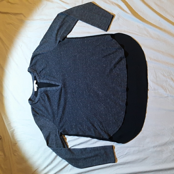 LOFT | Tops | Mixed Media Split Neck Marled Top With Hi Lo Hem | Poshmark